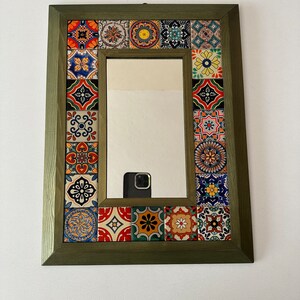 Mexican Tile Framed Mirror, Rustic Tile Mirror, Home Decor, Bathroom ...