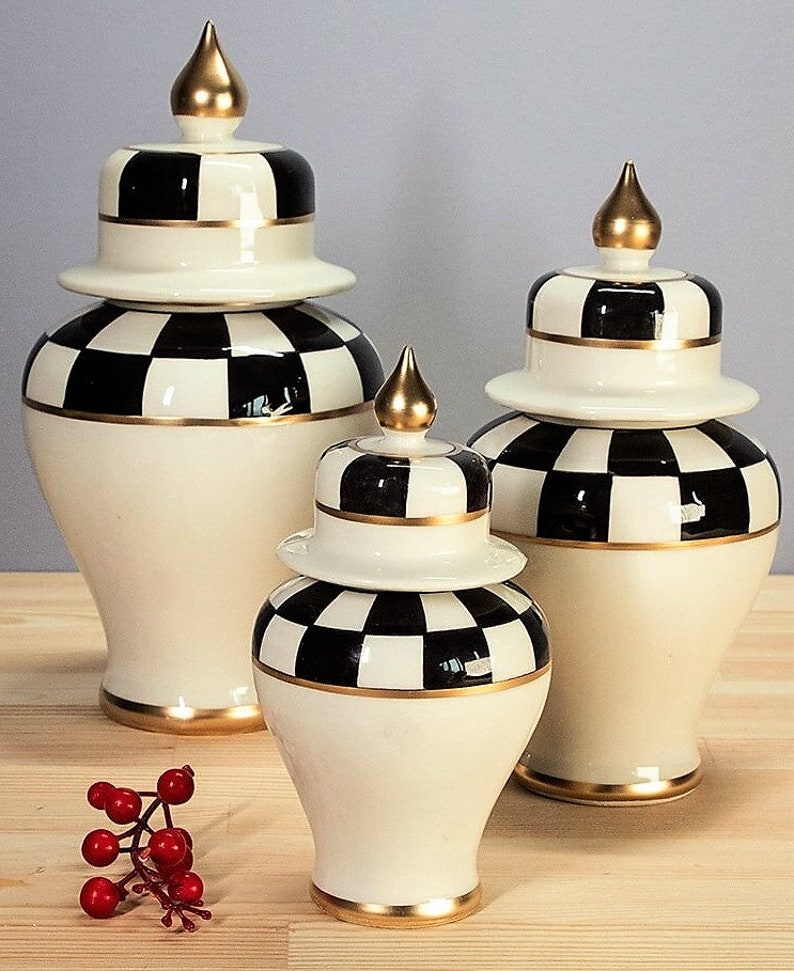 Black and White Checkered Vase Modern Design Ceramic Vase - Etsy