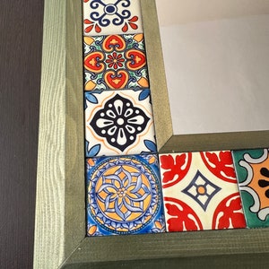 Mexican Tile Framed Mirror, Rustic Tile Mirror, Home Decor, Bathroom ...