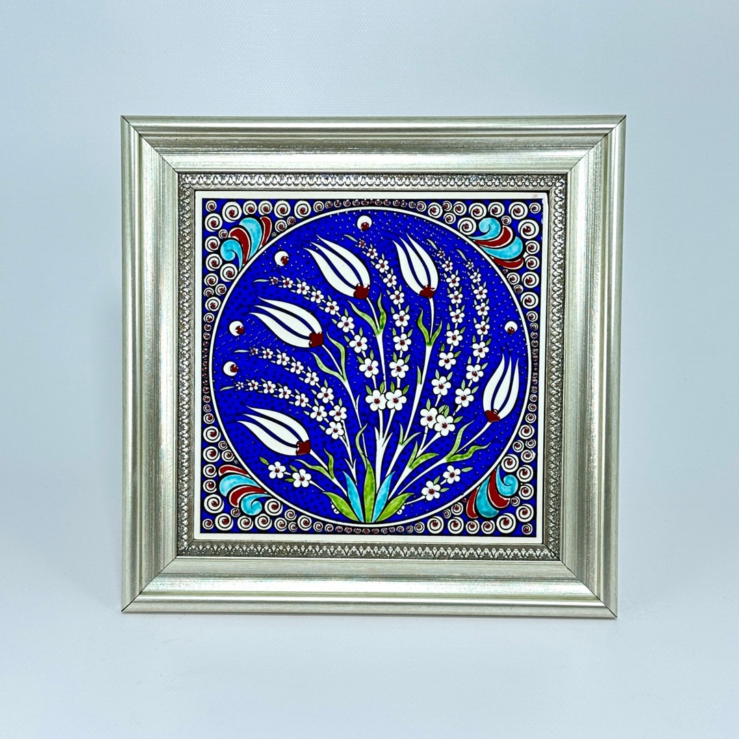 Ceramic Tile Hand Painted, Turkish Hand Made Tile With Silver Frame ...