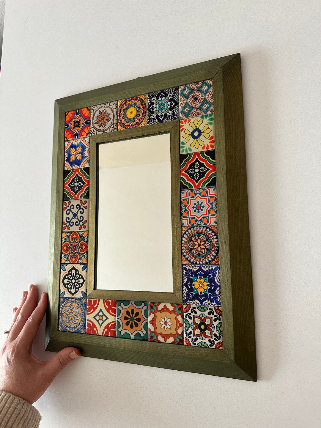 Mexican Tile Framed Mirror, Rustic Tile Mirror, Home Decor, Bathroom ...