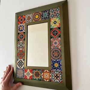 Mexican Tile Framed Mirror, Rustic Tile Mirror, Home Decor, Bathroom ...