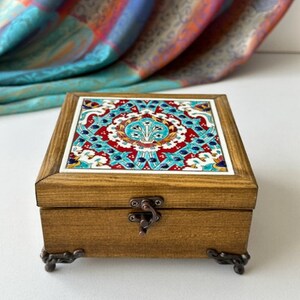 Handcrafted Wooden Jewelry Box With Authentic Iznik Tile Lid and Velvet ...