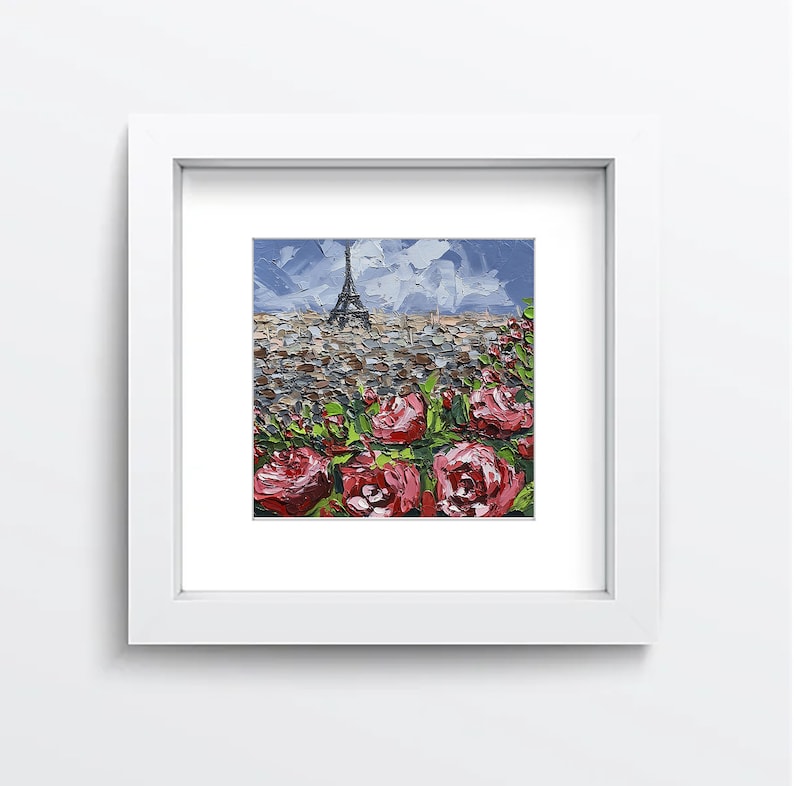 Paris Painting Roses Flowers Original Art France Landscape Artwork ...