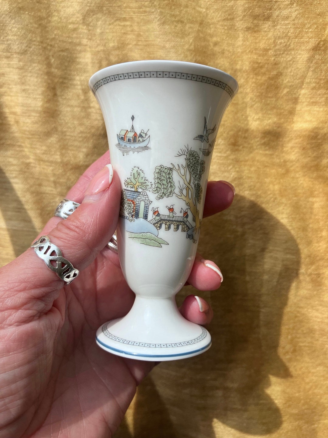 Wedgewood Chinese Legend Vase, Willow Pattern Vase, Footed Trumpet Vase ...