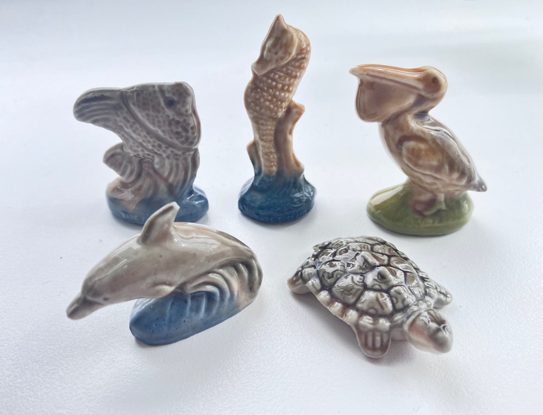 Wade Whimsie Set 9 1978, Miniature Ceramic Pelican, Turtle, Dolphin ...