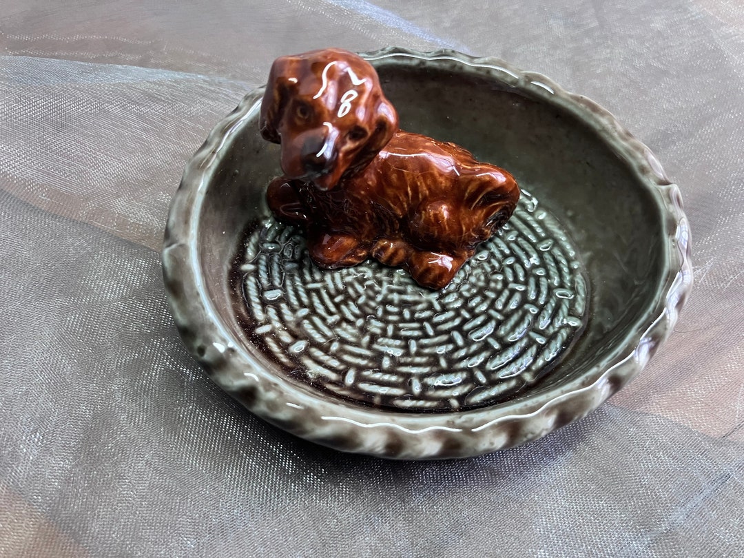 Wade Whimsie Puppy in Basket Pintray, Vintage Wade China Puppy, Trinket ...