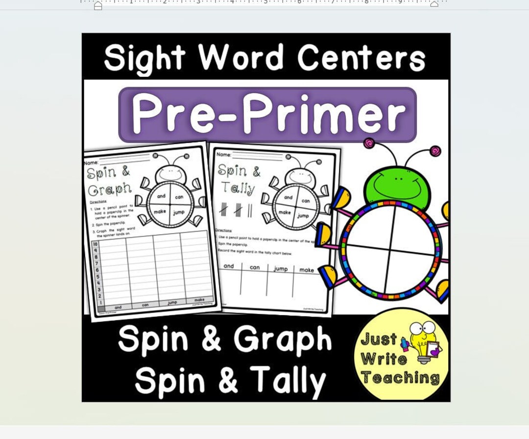 Pre-primer Sight Word Centers - Spin Graph and Tally - Etsy