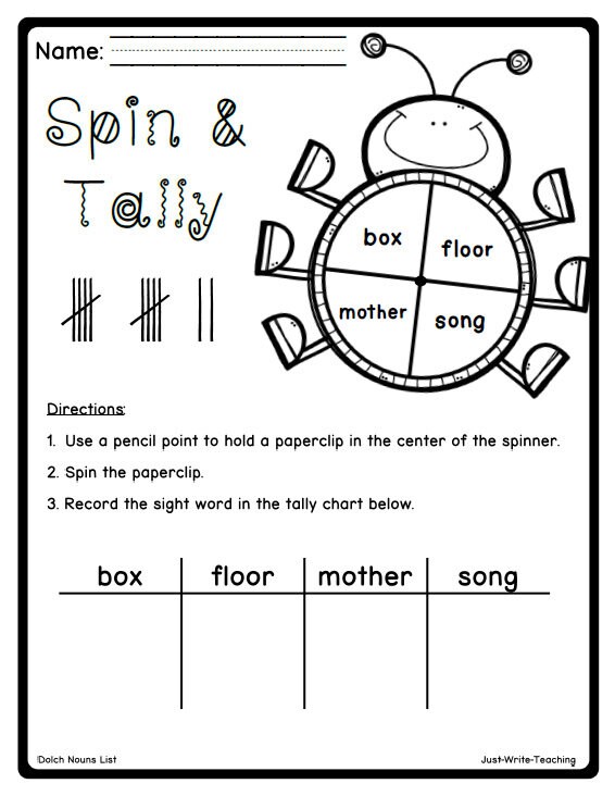 Dolch Nouns Sight Word Centers Spin Graph and Tally - Etsy