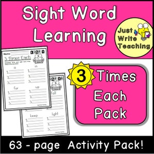 Sight Word Three Times Each Activity Pack 64 Pages | Etsy