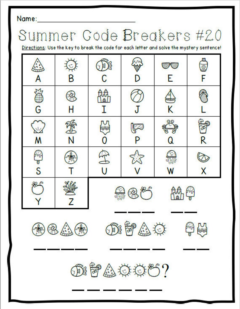 Code Breakers Activity Packet (summer Themed) ELA Practice - Etsy