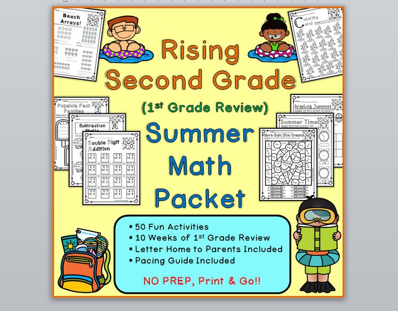 Summer Math Packet Rising Second Grade (first Grade Review) 50 Sheets ...