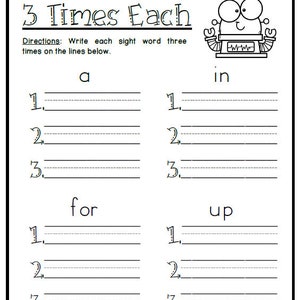 Sight Word Three Times Each Activity Pack - 64 Pages - Etsy