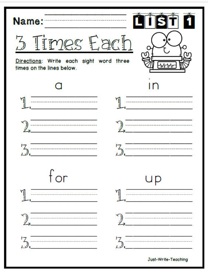 Sight Word Three Times Each Activity Pack - 64 Pages - Etsy