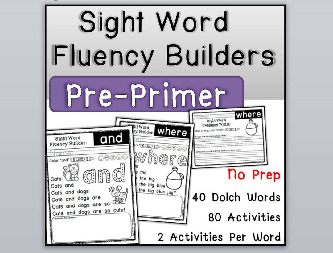 Sight Word Fluency Builders (dolch Pre-primer) - Etsy