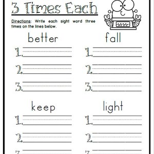Sight Word Three Times Each Activity Pack - 64 Pages - Etsy