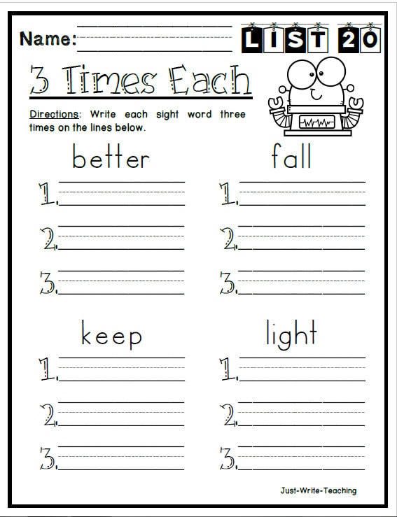 Sight Word Three Times Each Activity Pack 64 Pages - Etsy