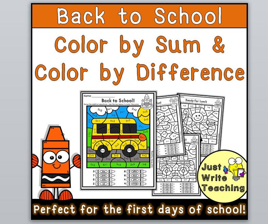 Back to School Color by Sum and Color by Difference Activity Sheets - Etsy