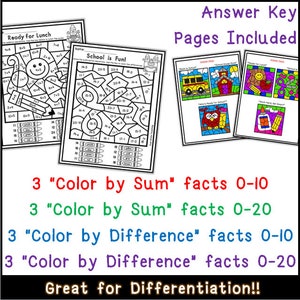 Back to School Color by Addition and Subtraction - Etsy
