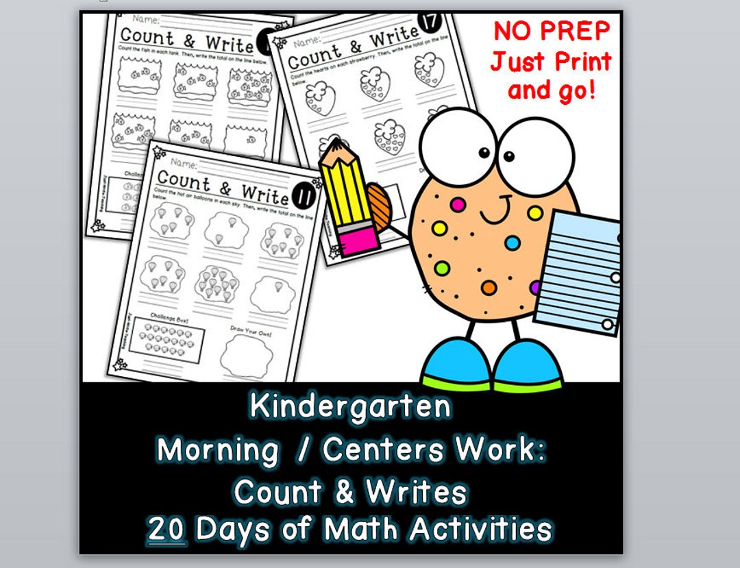 Count and Write Kindergarten Morning Work & Math Centers (20 Days!) - Etsy