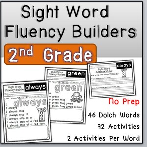 Sight Word Fluency Builders Dolch Second Grade | Etsy