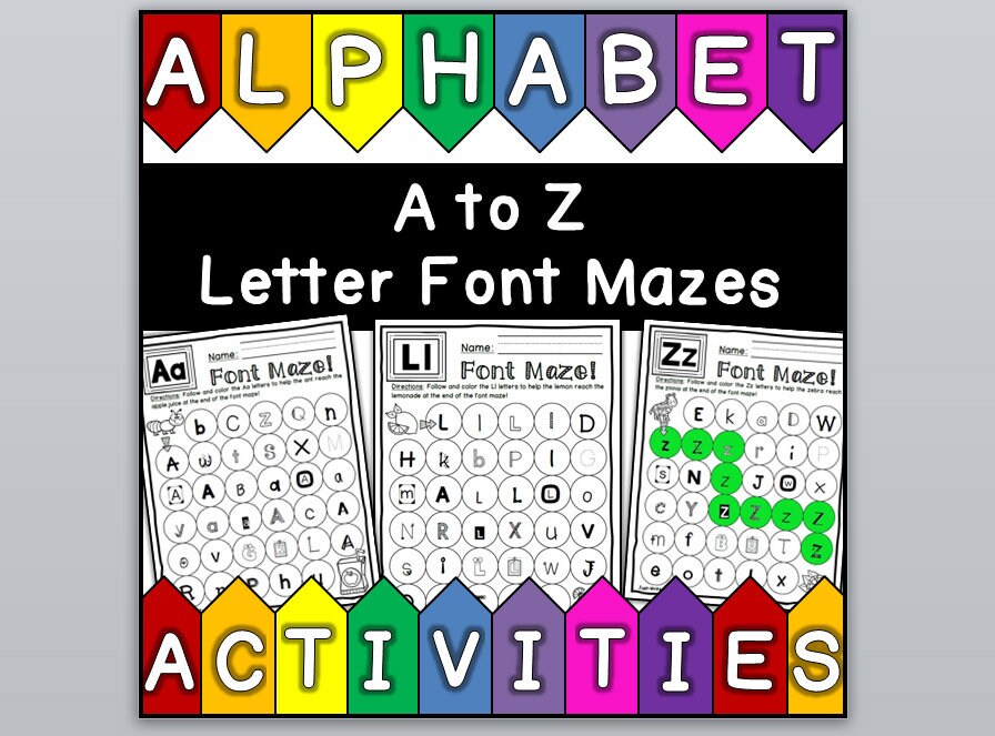 Letter Font Mazes Alphabet Activities A to Z Practice 26 Sheets - Etsy