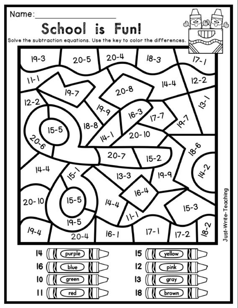 Back to School Color by Addition and Subtraction - Etsy