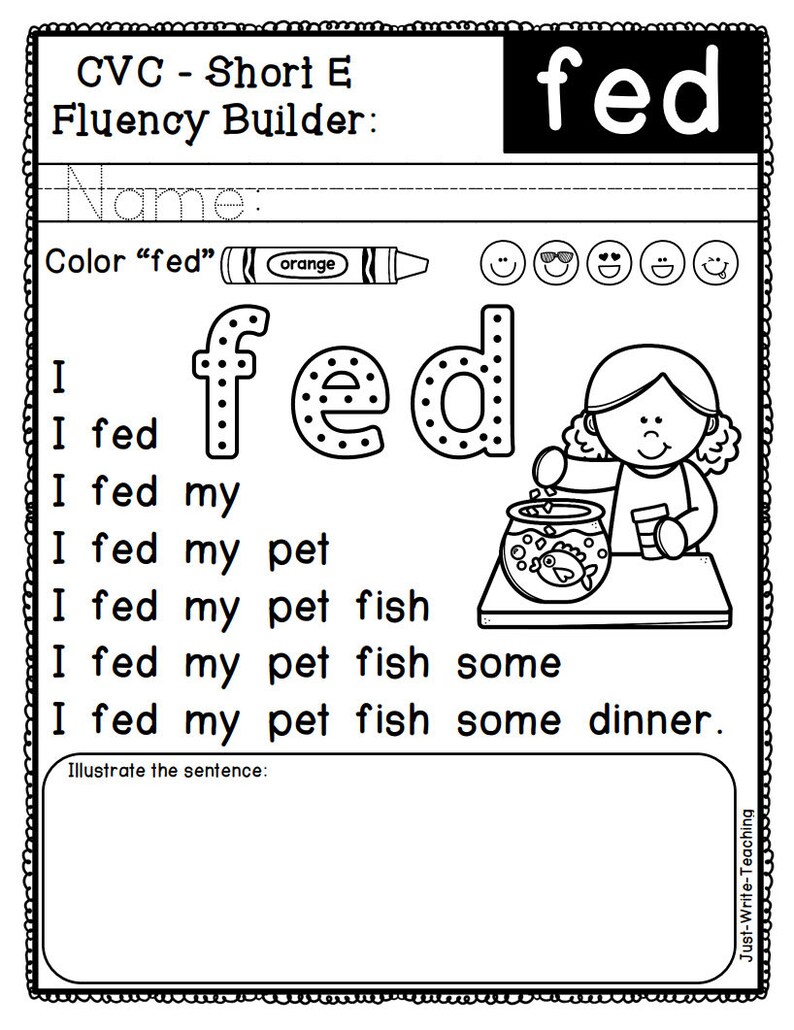 Reading Fluency Builders CVC Short E - Etsy