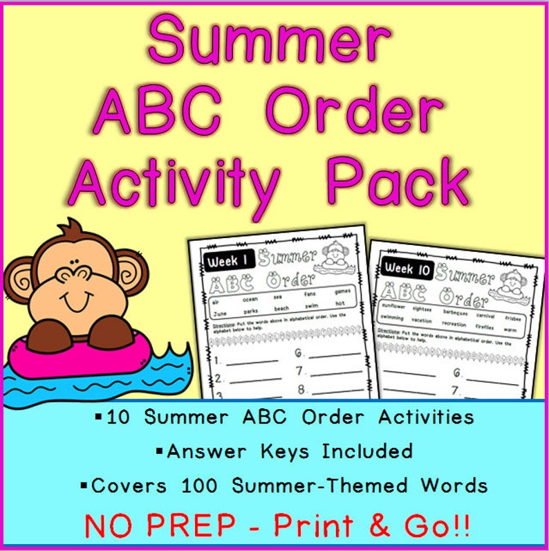Summer ABC Order Activity Pack - Etsy