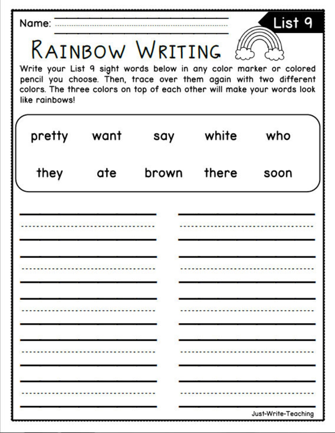 Sight Word Rainbow Writing Activities - Etsy