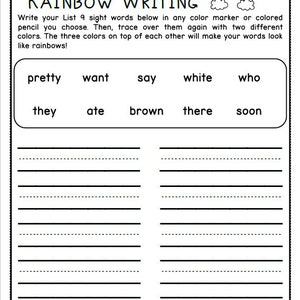 Sight Word Rainbow Writing Activities - Etsy