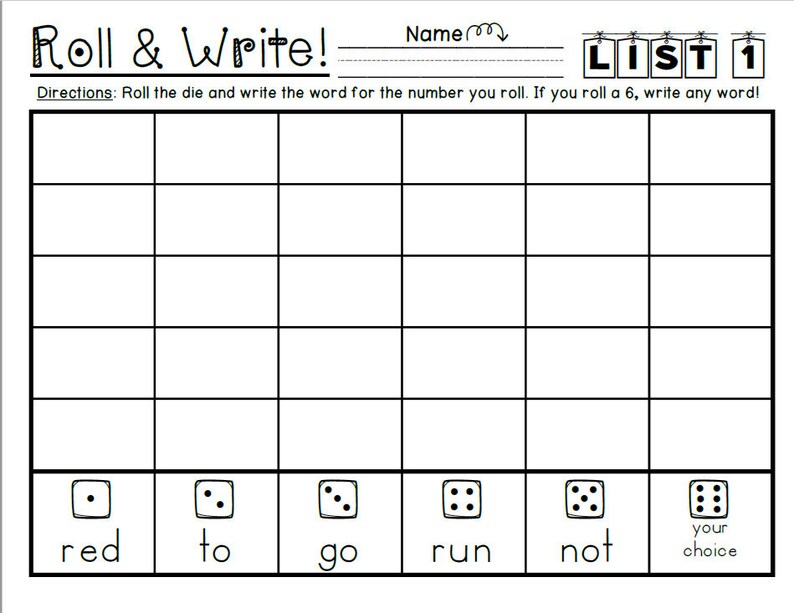 Sight Word Roll and Writes Activity Pack - 63 Pages - Distance Learning ...