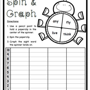 First Grade Sight Word Centers - Spin Graph and Tally - Etsy