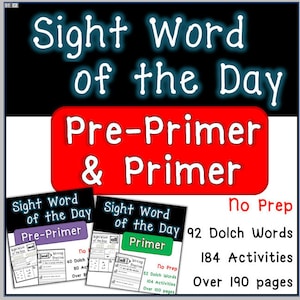 Dolch Sight Word of the Day Bundle (pre-primer & Primer) 184 Practice ...