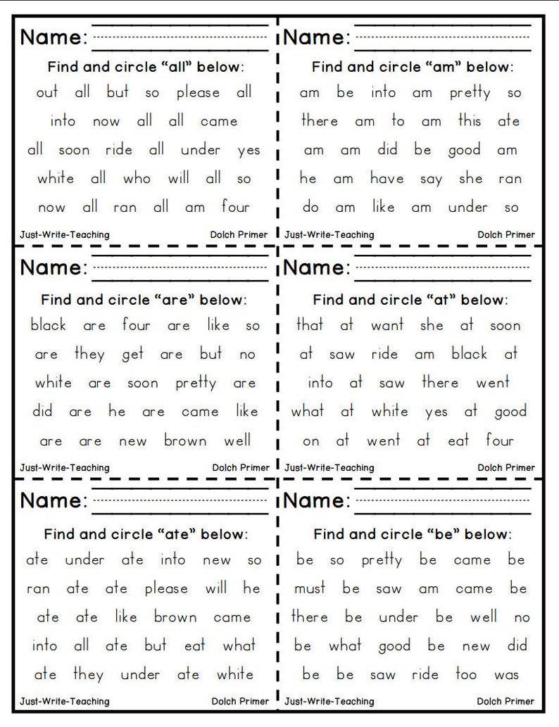 Dolch Primer Sight Word Task Cards - Etsy