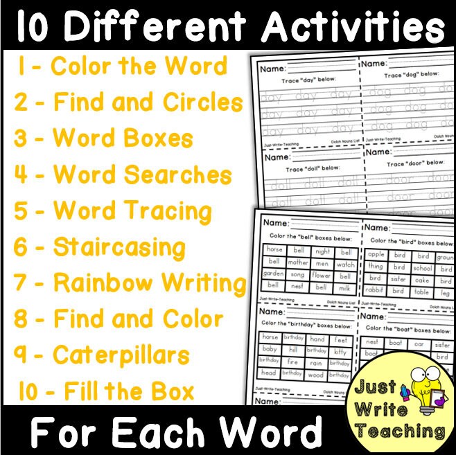 Dolch Nouns List Sight Word Task Cards - Etsy