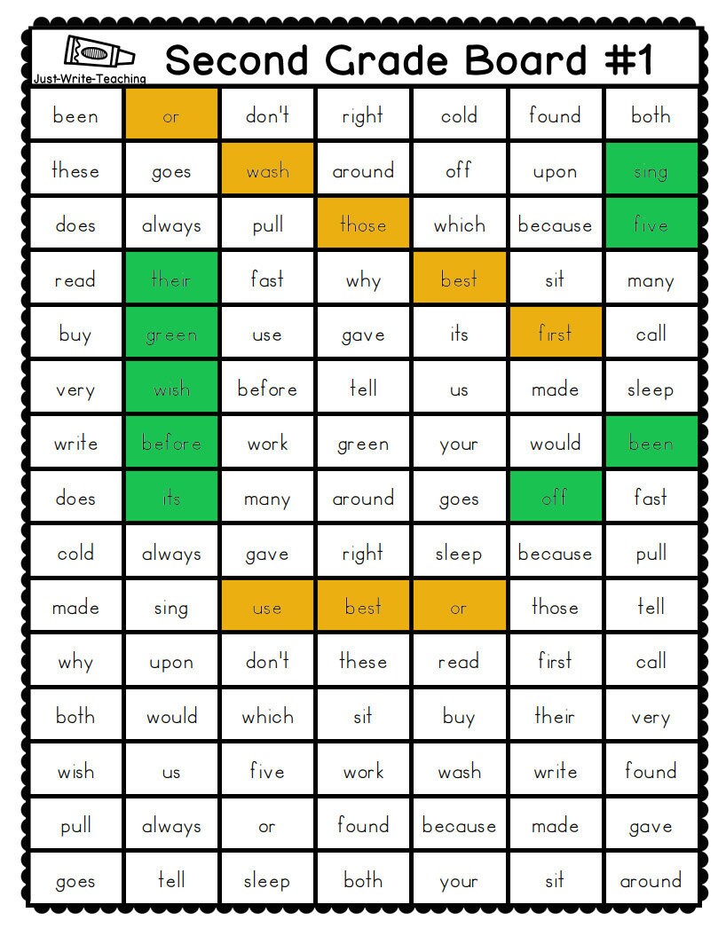 Connect 5 Second Grade Sight Words Game - Etsy