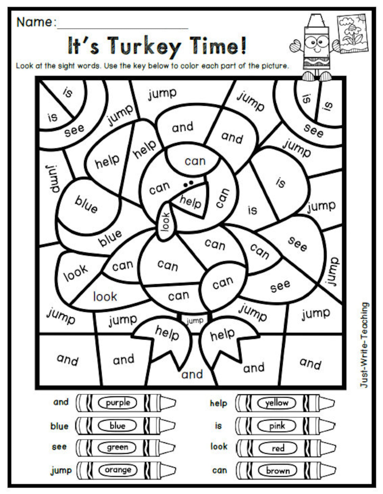 Color by Sight Word Pre-primer Thanksgiving Activity Pack! - Etsy