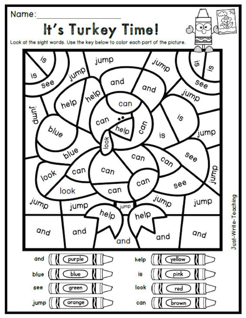 Color by Sight Word Pre-primer Thanksgiving Activity Pack! - Etsy