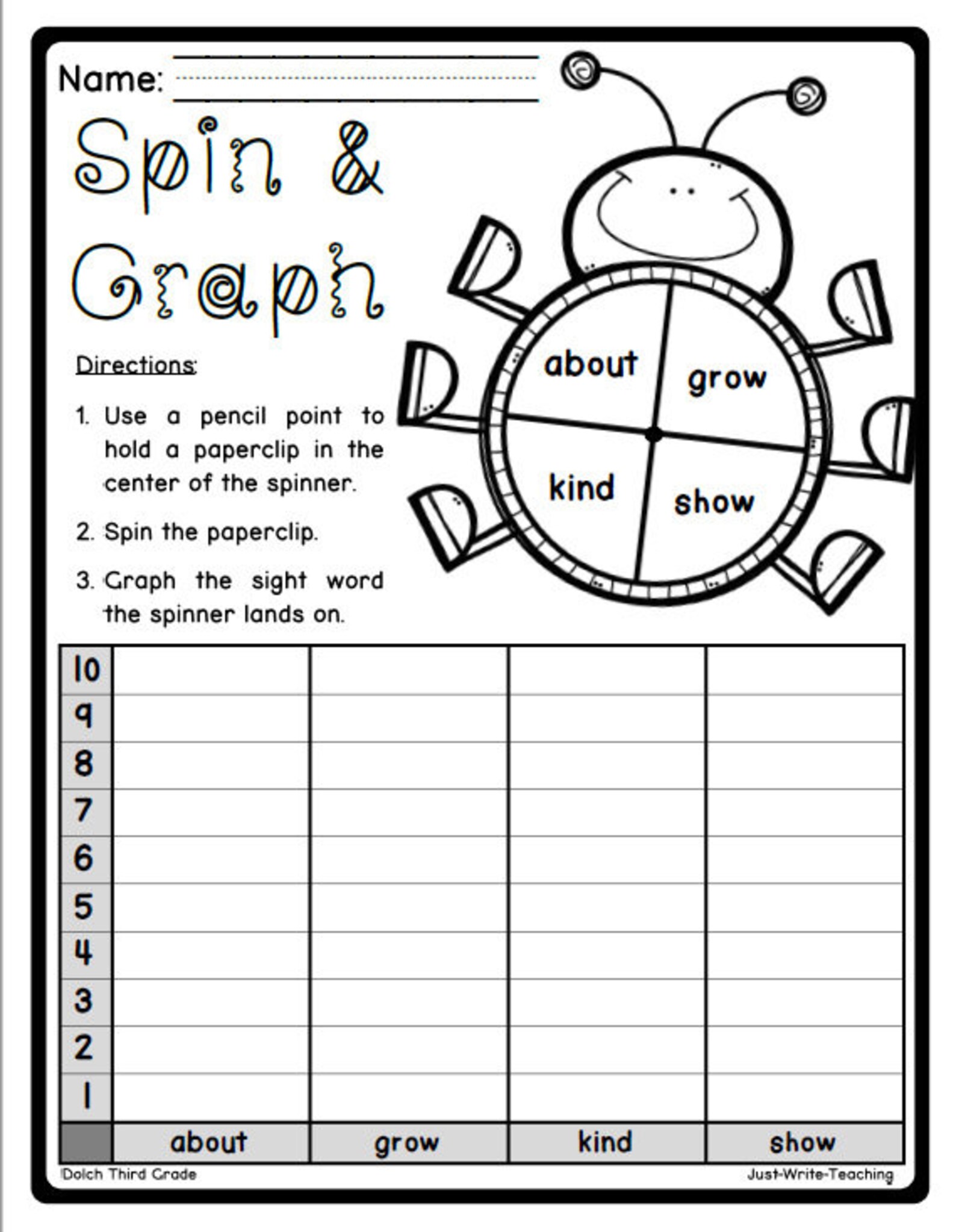 Third Grade Sight Word Centers - Spin Graph and Tally - Etsy UK