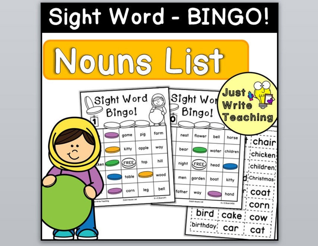 Sight Word Bingo - Dolch Nouns List - Etsy