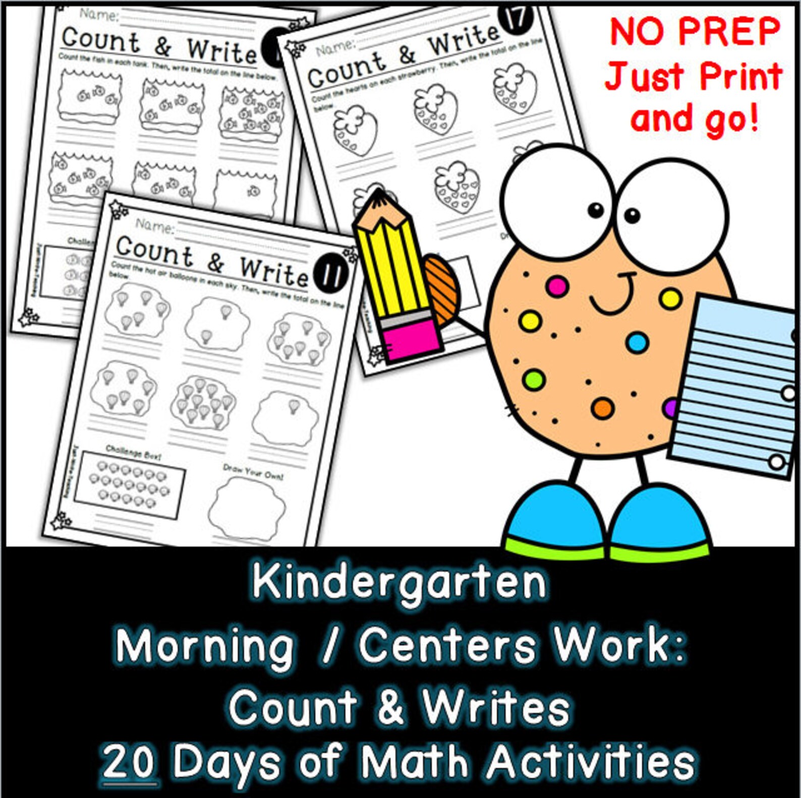 Count and Write Kindergarten Morning Work & Math Centers (20 Days!) - Etsy