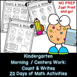 Count and Write Kindergarten Morning Work & Math Centers (20 Days!) - Etsy