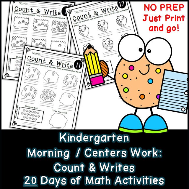 Count and Write Kindergarten Morning Work & Math Centers (20 Days!) - Etsy