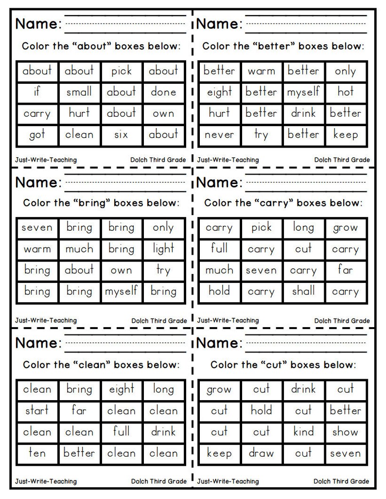 Dolch Third Grade Sight Word Task Cards - Etsy