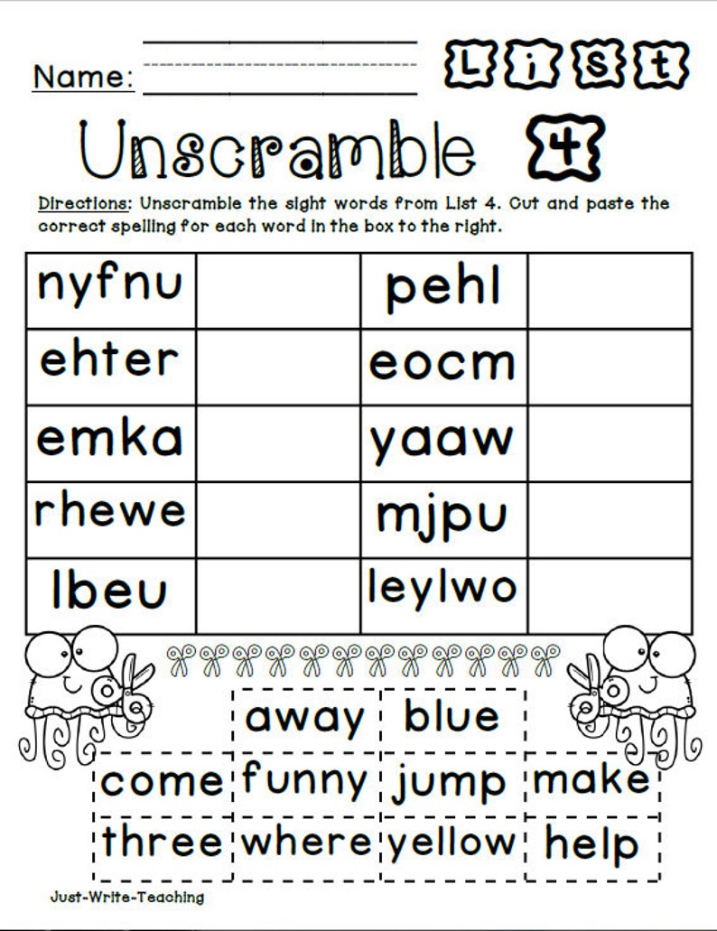 Sight Word Unscramble Cut and Paste Activity Pack 32 Activities - Etsy