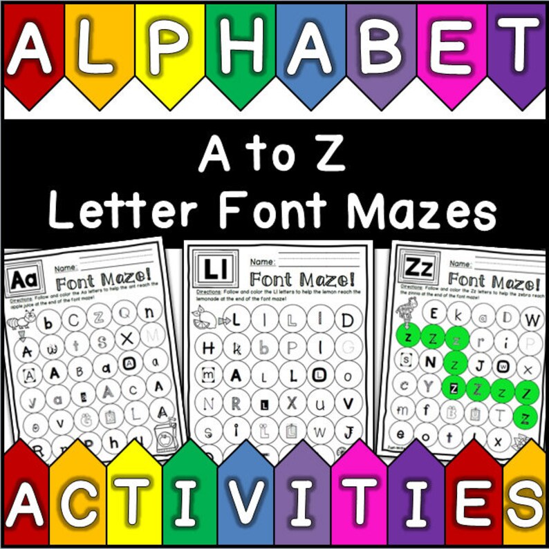 Letter Font Mazes Alphabet Activities A to Z Practice 26 Sheets - Etsy
