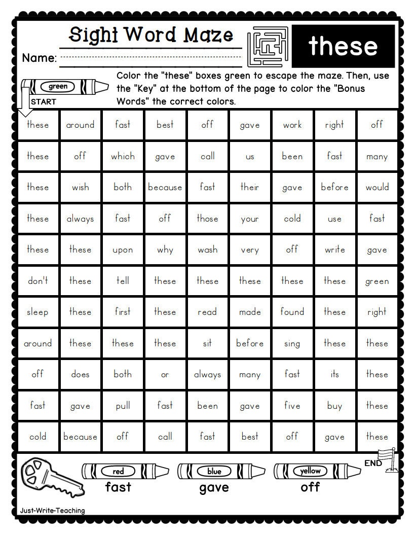 Second Grade Sight Word Mazes - Etsy