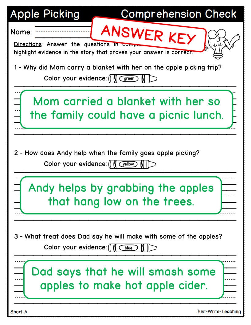 First Grade Reading Comprehension Short A Texts, Activities, Skills ...