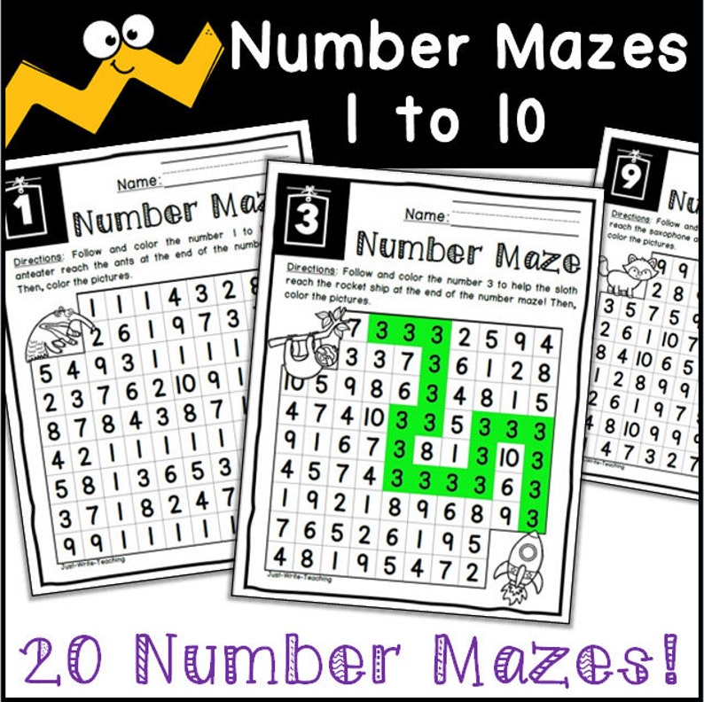 Number Mazes for Number Recognition Practice (1 to 10) - Etsy